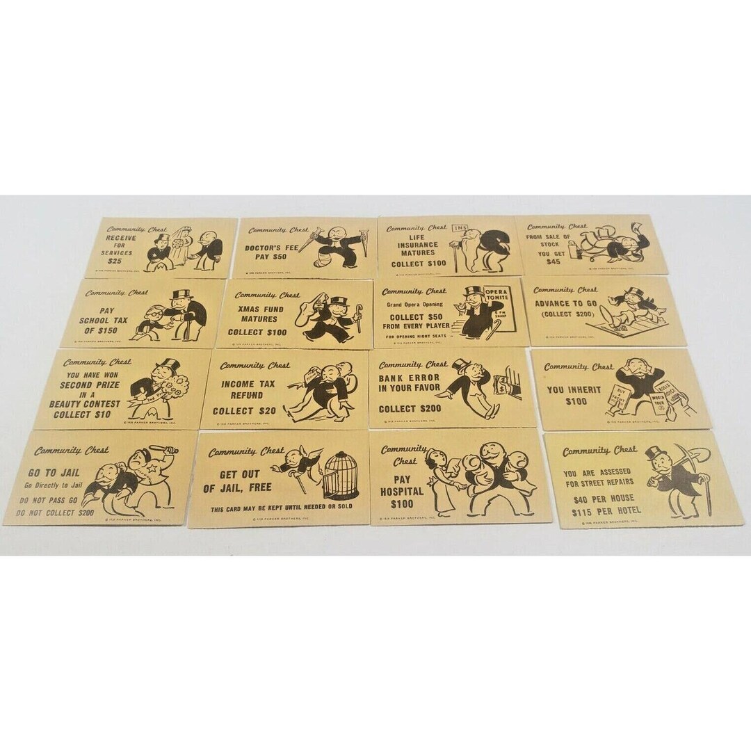 Monopoly Game Set Community Chest Cards 16 Lot Craft Vintage - Etsy