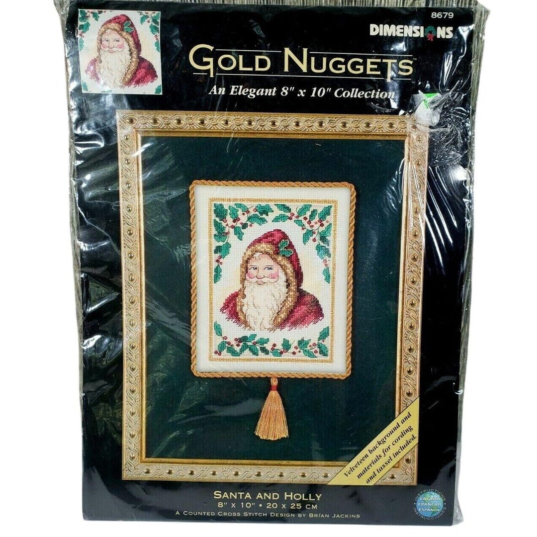 Gold Nuggets NOS Dimensions Santa & Holly Christmas Cross Stitch Kit ...