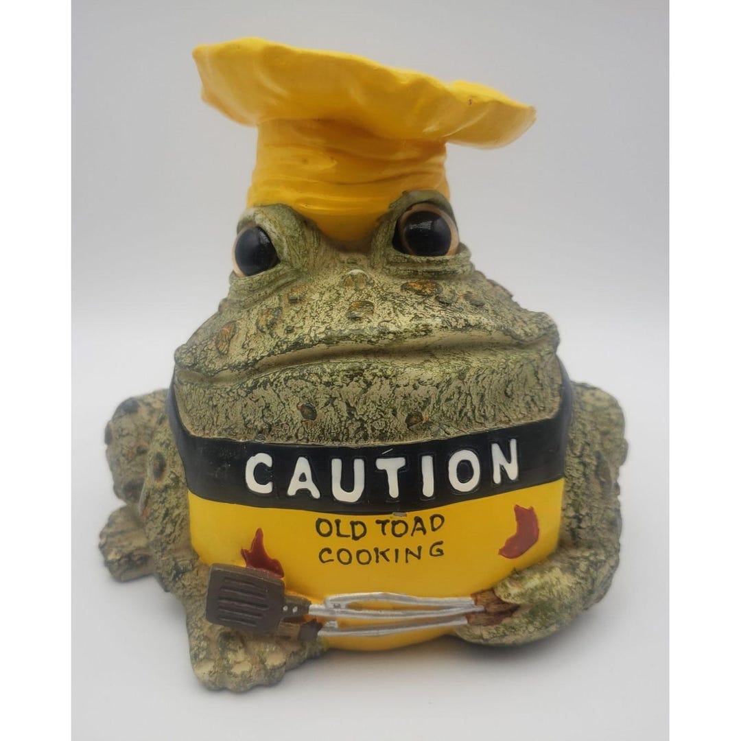 Caution Old Toad Cooking Ceramic Chef Sculpture Hat Apron Kitchen Decor ...