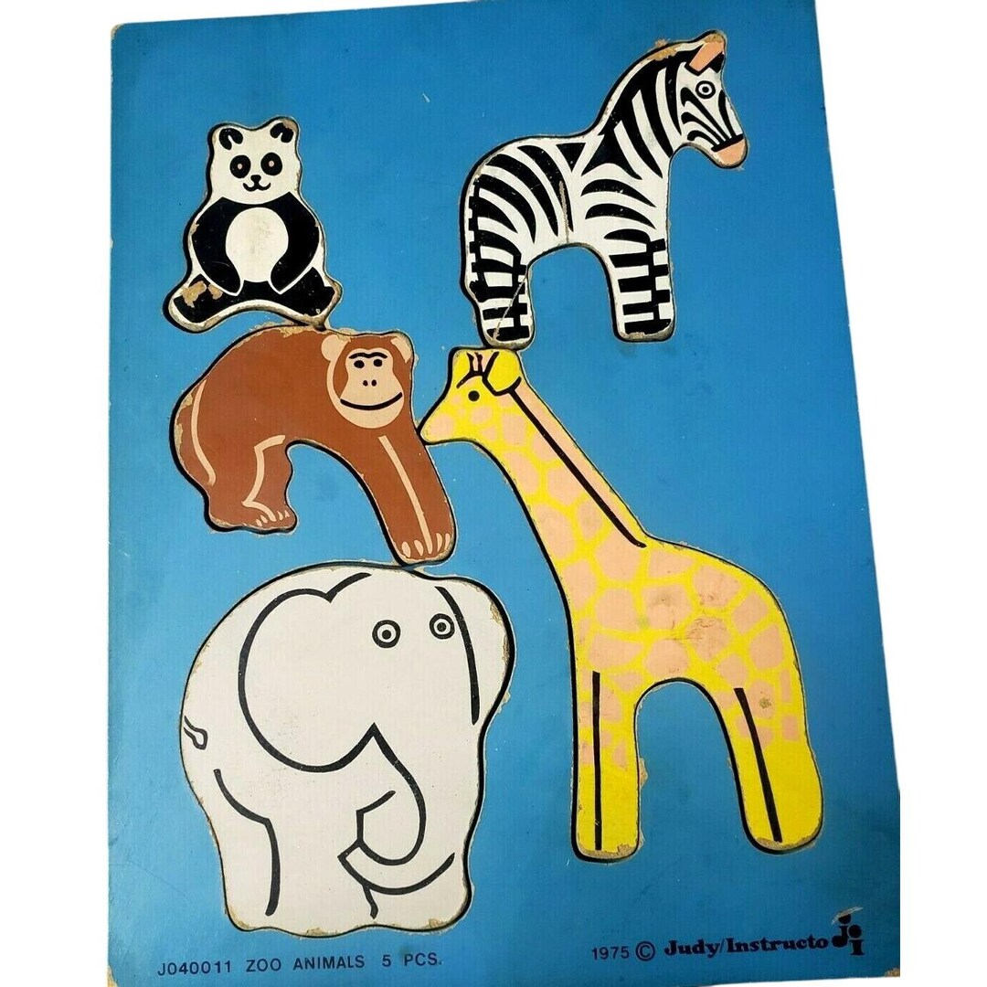 Zoo Animals JUDY INSTRUCTO Wooden Puzzle Zebra Bear Giraffe Vintage ...