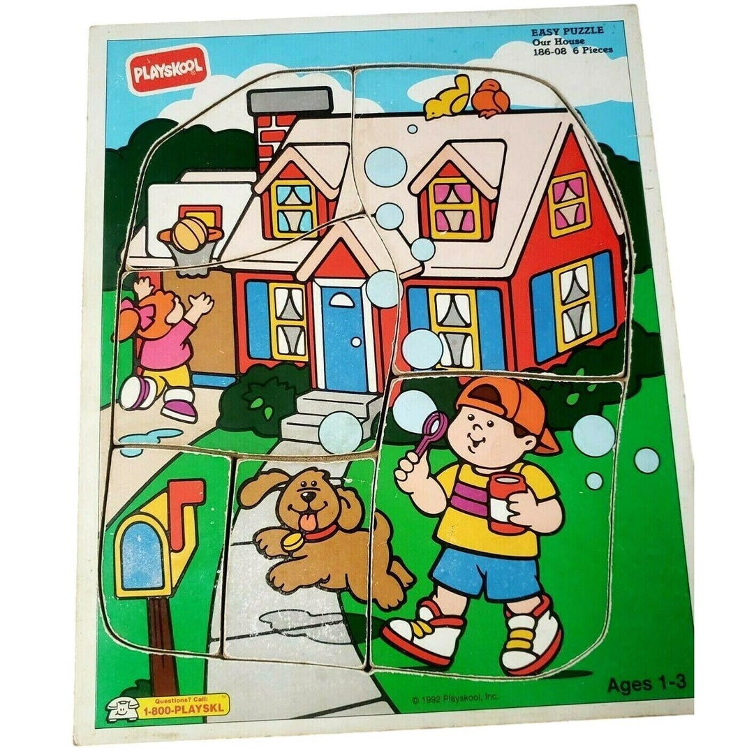 VINTAGE 1992 PLAYSKOOL Our House Wooden Puzzle Boy Dog Bubbles ...