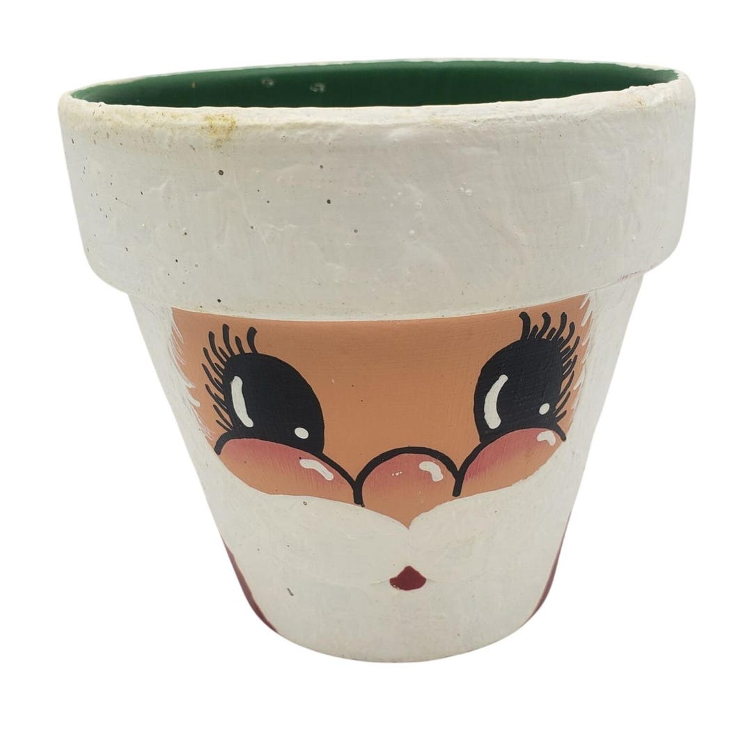 Hand Painted Santa Clause Terracotta Flower Pot Planter Folk Art Decor ...