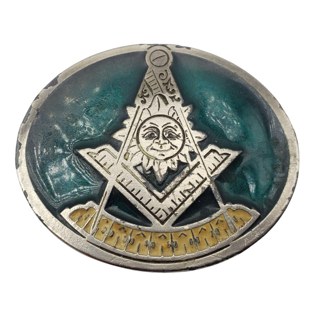 Past Master Freemason Belt Buckle Masonic Sun Fraternal Order Vintage ...