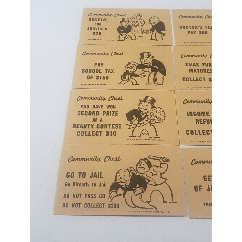 Monopoly Game Set Community Chest Cards 16 Lot Craft Vintage - Etsy