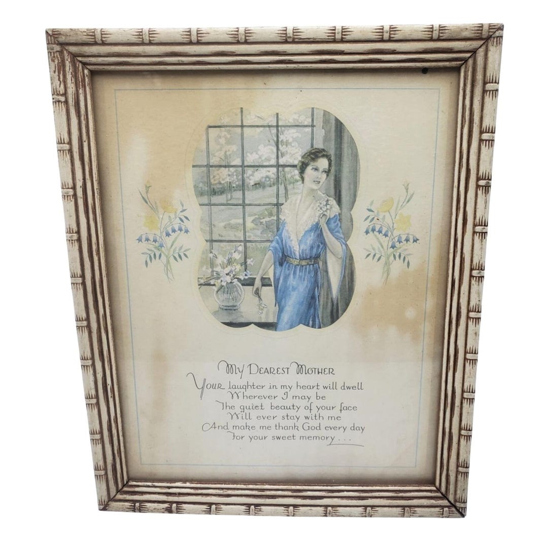 Vintage My Dearest Mother Poem Print Distressed Wood Framed Mothers Day ...