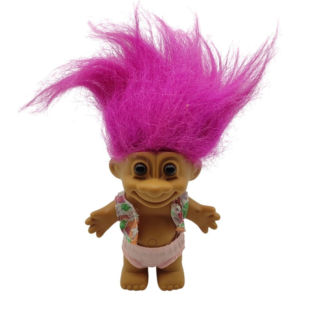 Troll Beach Bum Doll Neon Pink Hair Floral Shorts Vest Vintage - Etsy