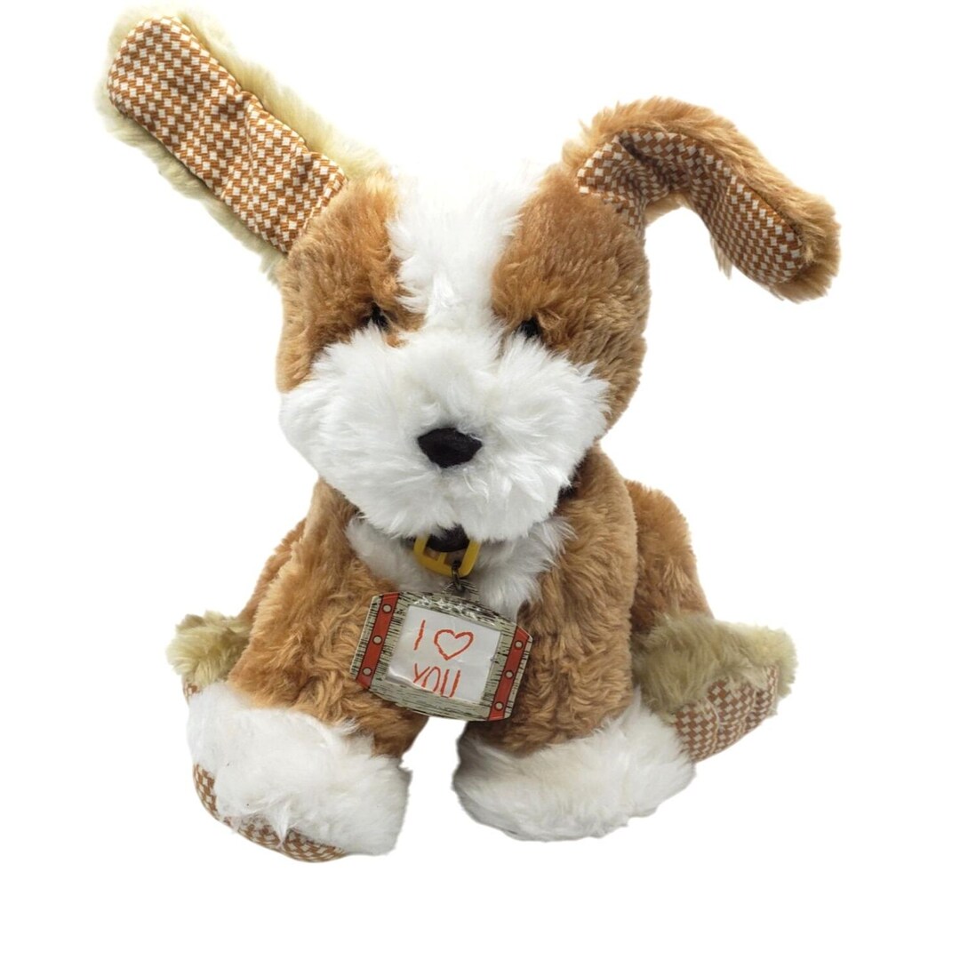 Avon Plush Puppy Stuffed Animal With Plaid Ears and I Love You Tag 1990 ...