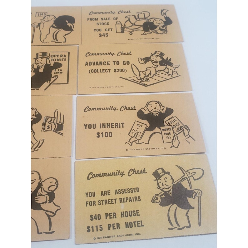Monopoly Game Set Community Chest Cards 16 Lot Craft Vintage - Etsy