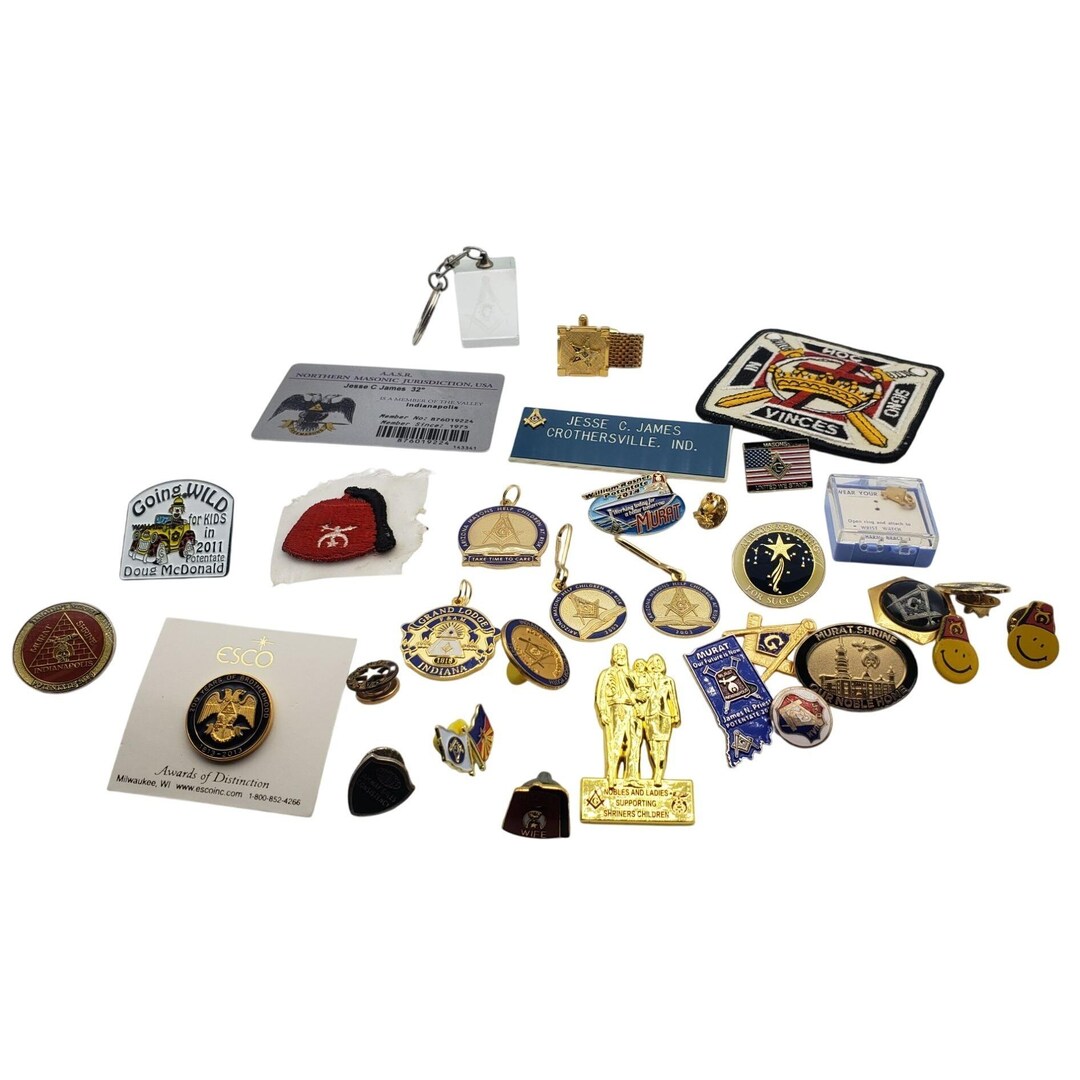 Masonic Memorabilia Lot Pins Medals Badges Nameplate Keychain Patch ...