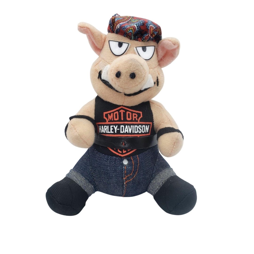 Harley Davidson Plush Hog Biker Pig Toy Denim Jeans Bandana 1990s ...