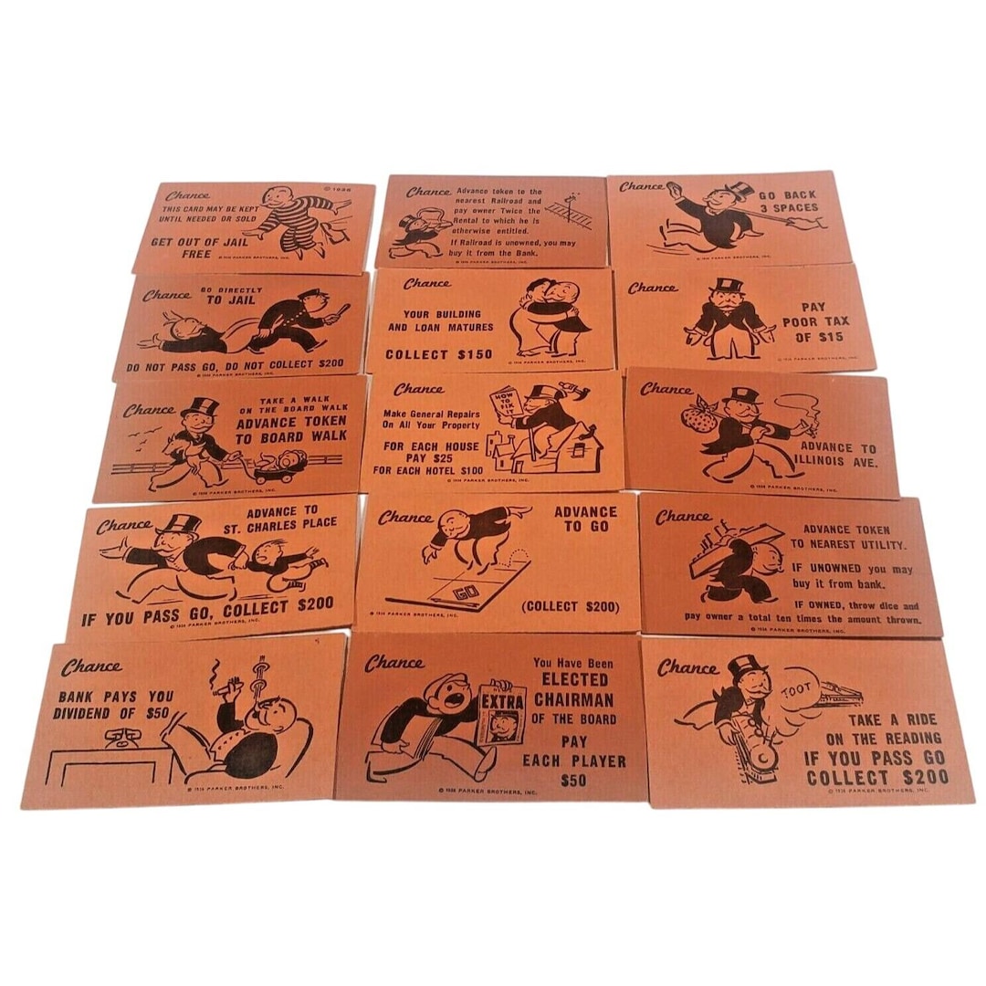 Monopoly Game Set Chance Cards Orange 15 Lot Craft Vintage - Etsy