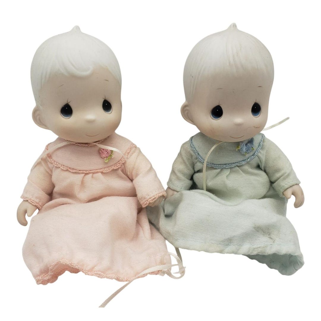 Precious Moments Trish & PD Dolls Porcelain Plush Pink Blue Outfits ...