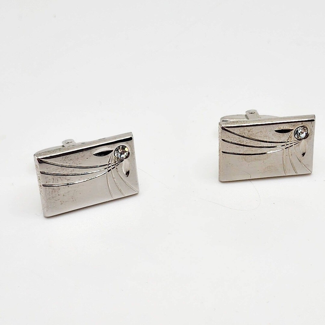 Vintage 1940s Art Deco Foster Rhinestone Cufflinks Silver Tone ...
