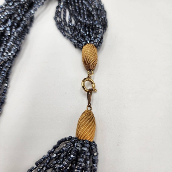 Vintage Navy Seed Bead Multi Strand Black Necklace La… - Gem
