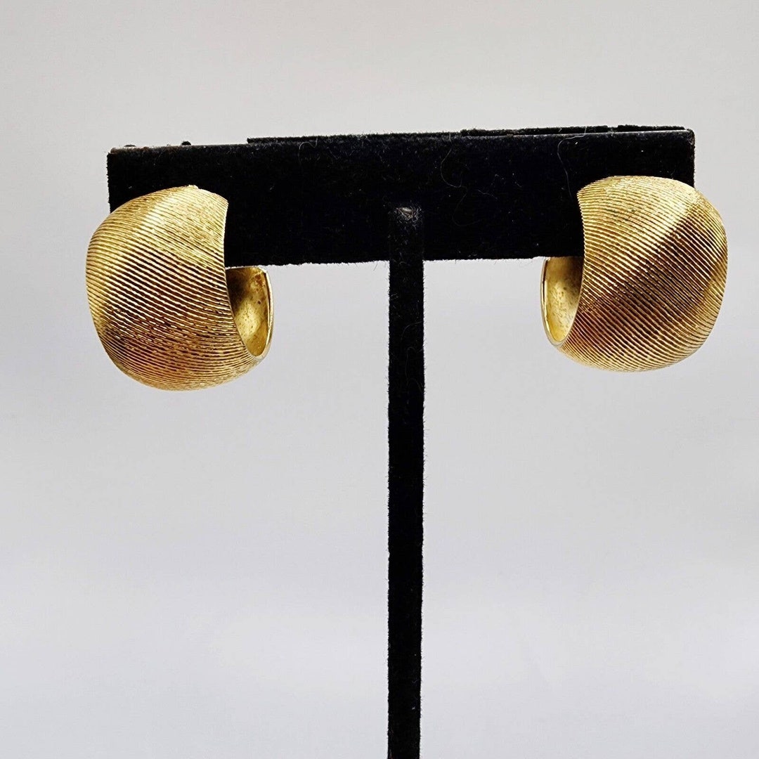 Vintage Avon Clip on Wide Half Hoop Earrings Gold Tone Matte Textured ...