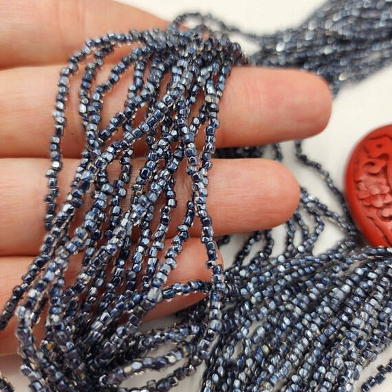 Vintage Navy Seed Bead Multi Strand Black Necklace La… - Gem