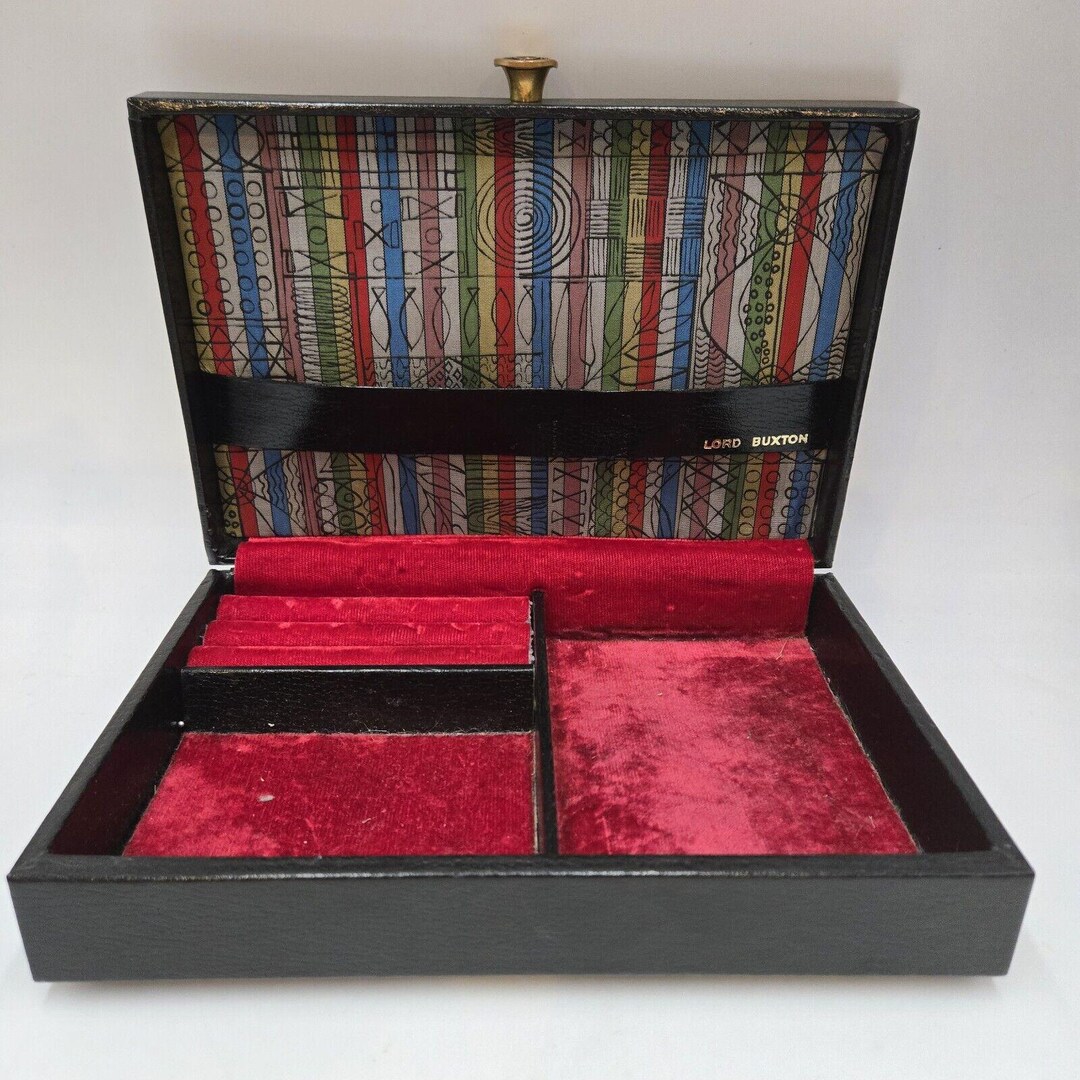 Vintage Mid Century Men's Lord Buxton Jewelry Box Black Velvet Lined ...