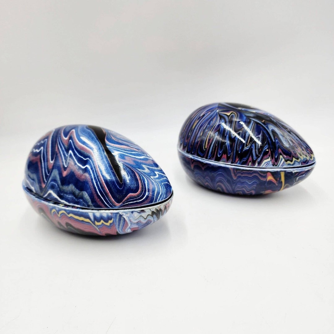Vintage 2 Grazia Deruta Blue Swirl Pottery Egg Shape Ceramic Trinket ...
