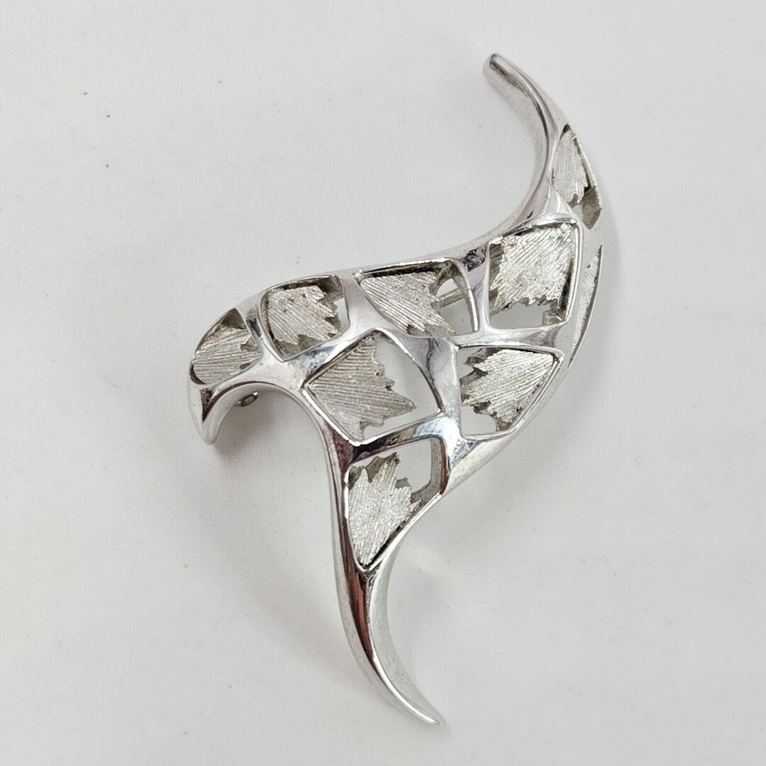 Vintage Crown Trifari Atomic MCM Unique Brooch Abstract Pointed Silver ...