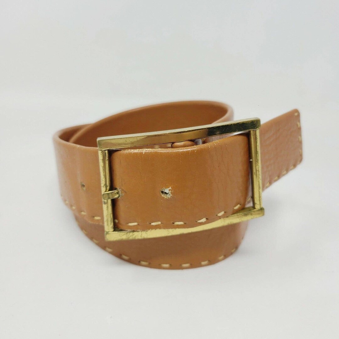 Vintage Mens Contrast Stitch Belt Caramel Brown Leather Fits 28.5 to 30 ...