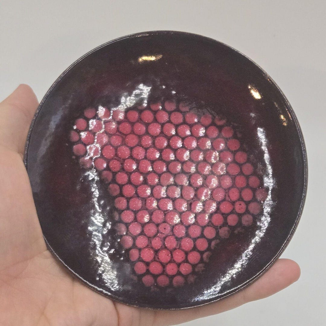 Vintage Pink Barbara Pelowski Modernist Enamel on Copper Plate Trinket ...
