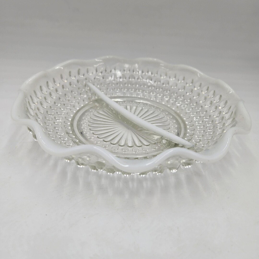 Vintage Fenton Moonstone White Opalescent Hobnail 8" Bowl Relish Dish ...