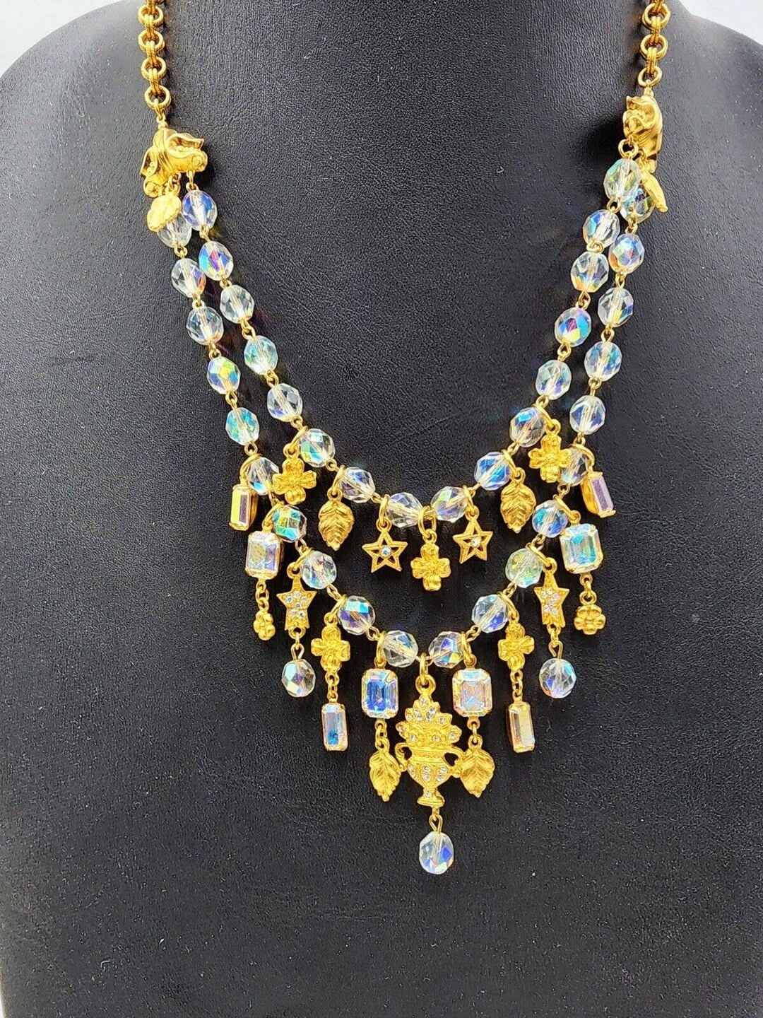 Kirks Folly Layered 2 Row Aurora Borealis Crystal Necklace With Gold ...