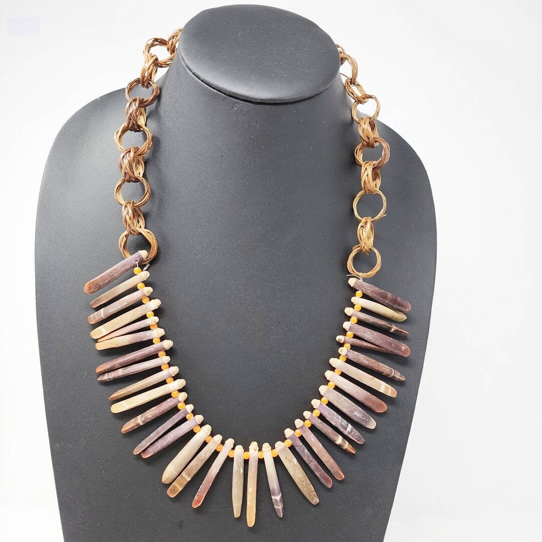 Vintage Artisan Tribal Sea Urchin Quill Shell Coral Beads 24 Necklace ...