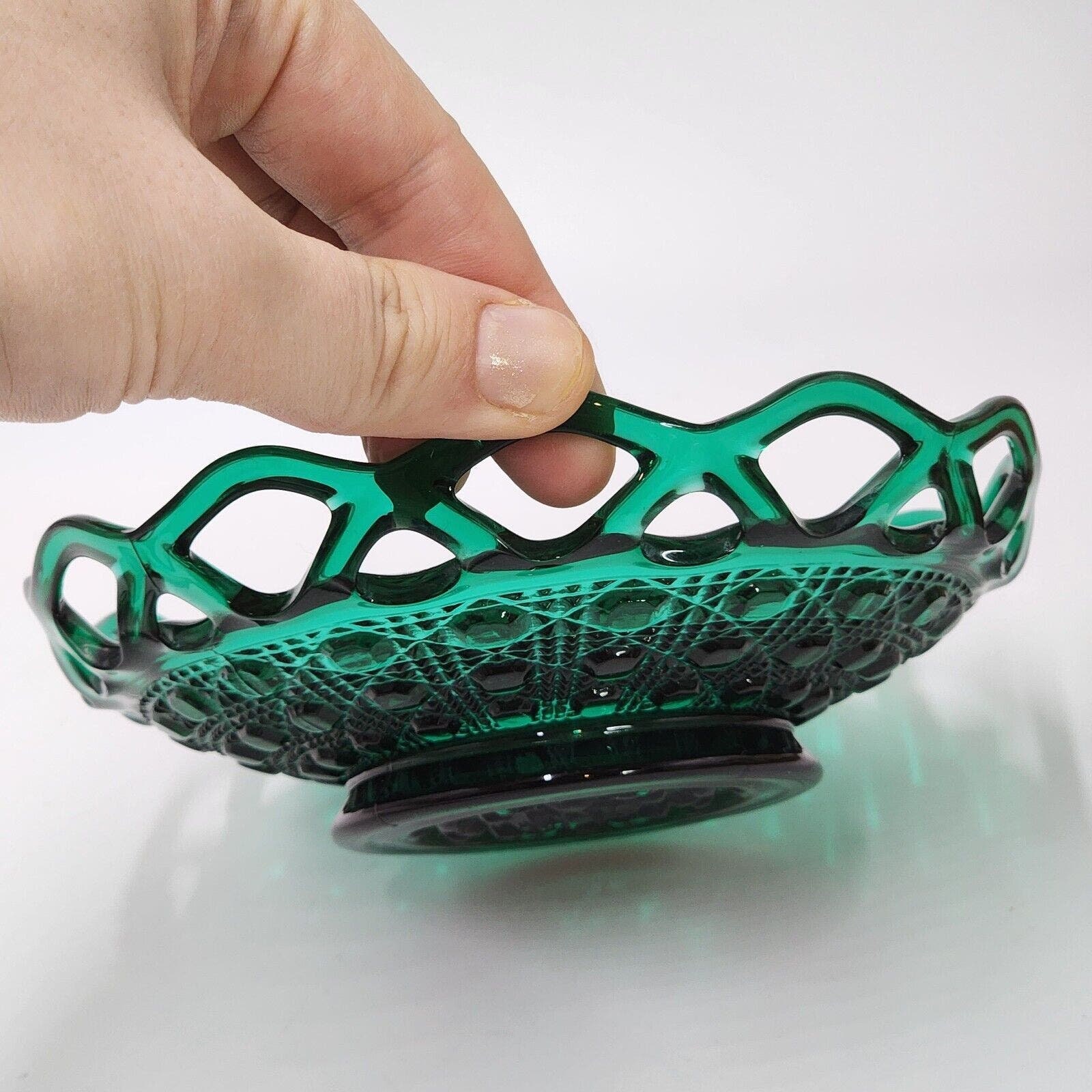 Vintage Imperial Glass Stiegel Emerald Green Glass Reticulated Edge ...