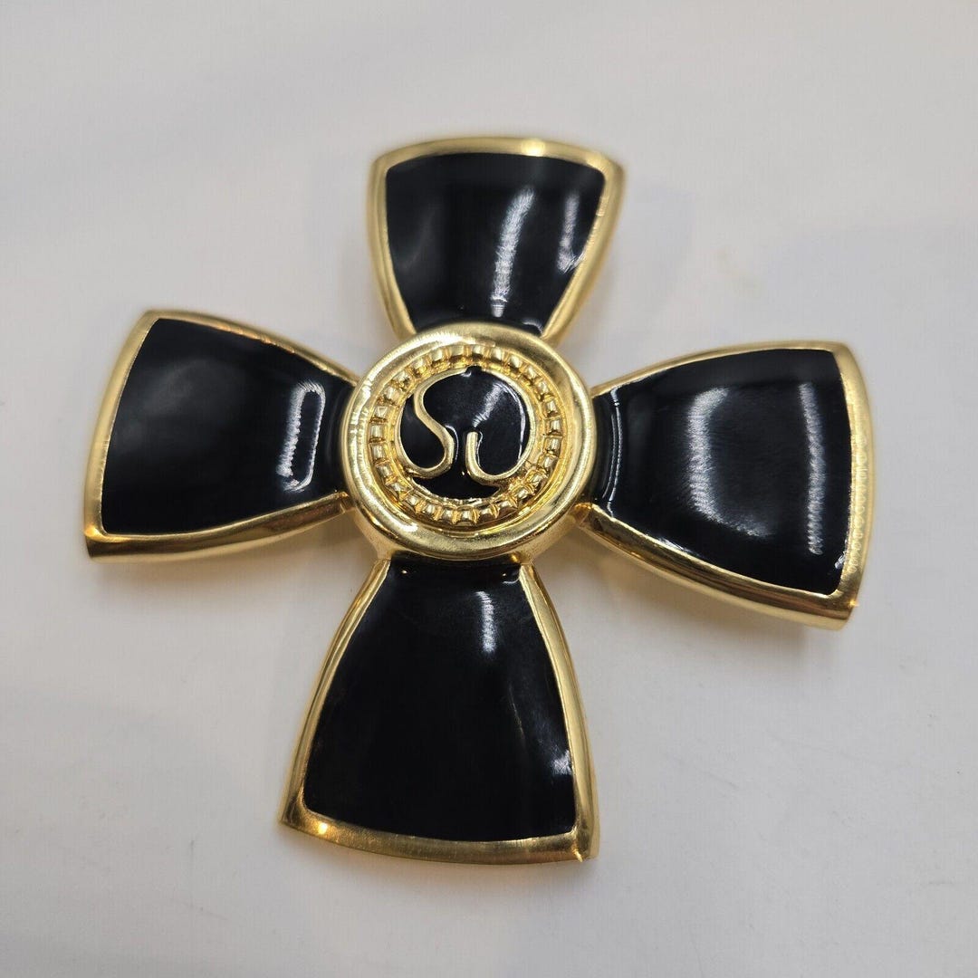 Vintage St. John Black Enamel Maltese Cross Brooch Pendant With SJ Logo ...