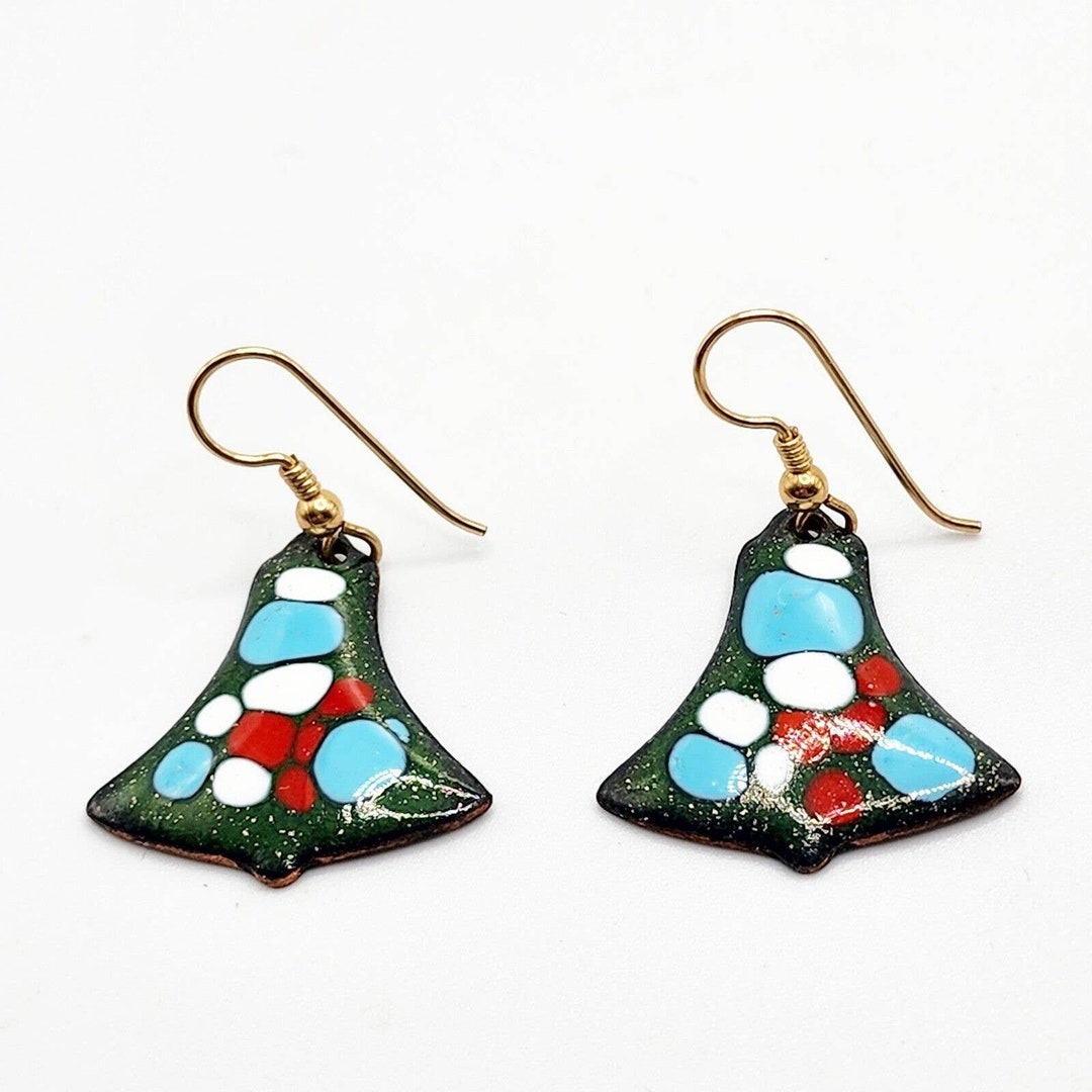 Vintage Mid Century Bell Enamel on Copper Dangle Hook Green Red Blue ...