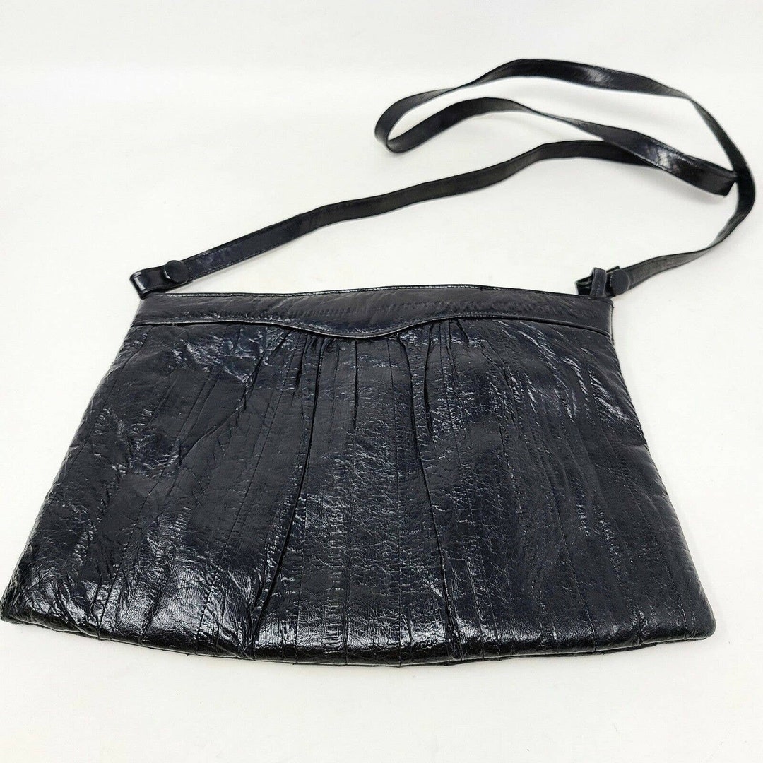 Vintage Black Eel Skin Handbag shoulder Clutch Leather of the Sea 22 ...