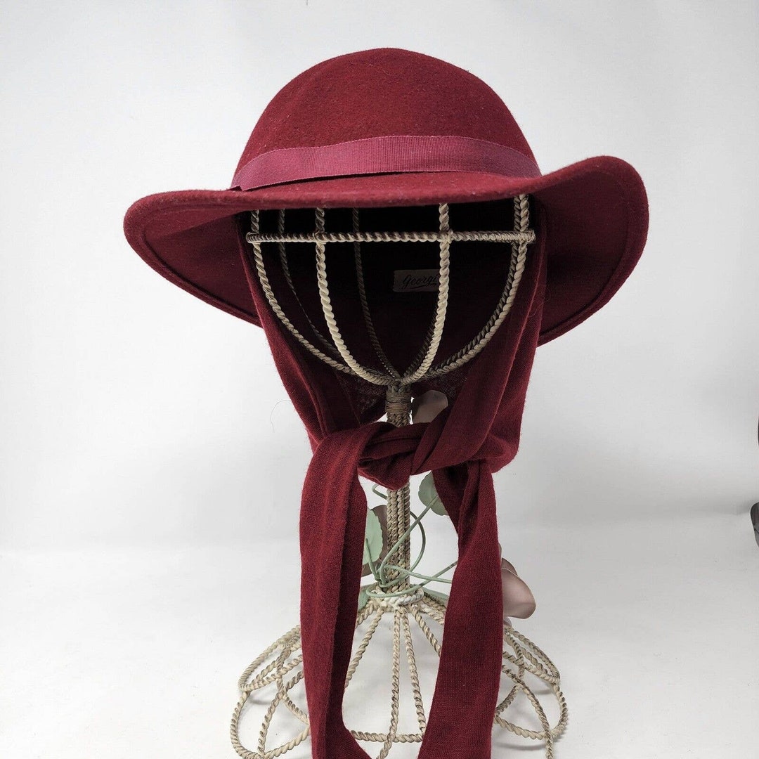 Vintage Michael Howard Ladies 100% Wool Burgundy Maroon Cloche Hat Neck ...