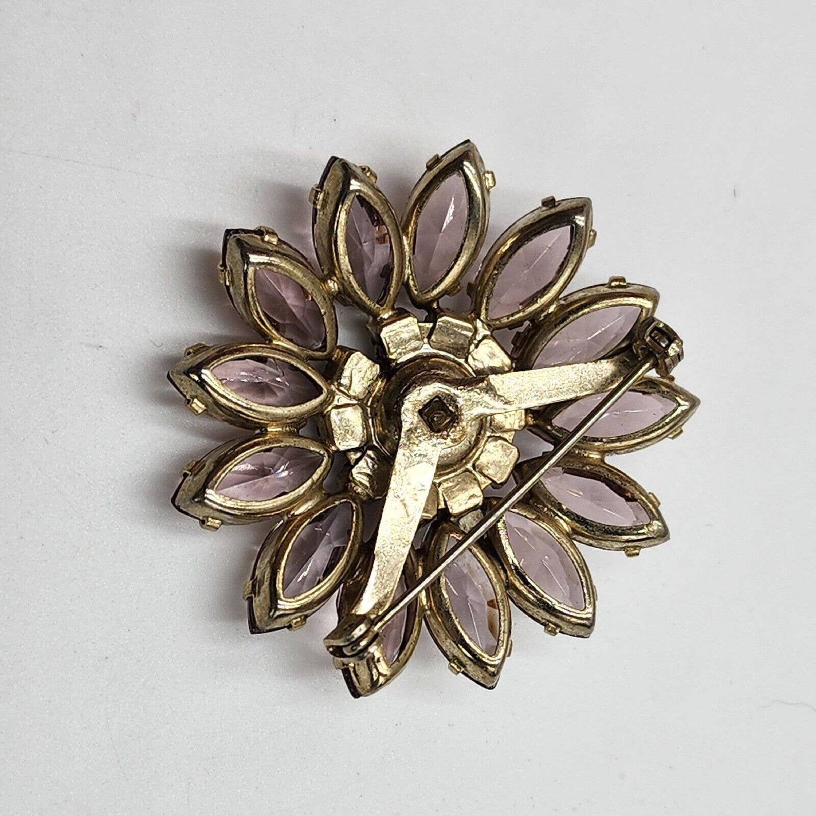 Vintage Gorgeous Open Back Purple Crystal Ornate Flower Pin Brooch AB ...