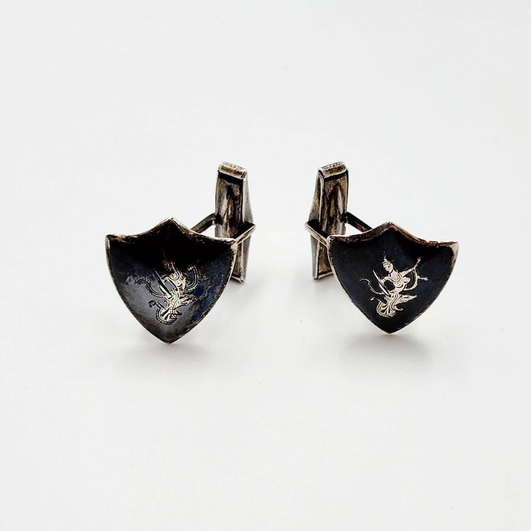Vintage Siam Sterling Silver Niello Dancer in Shield Cufflinks - Etsy