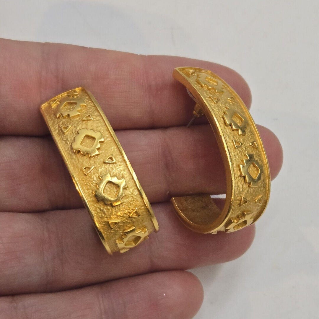 Vintage Ccori C Cori Peru Designer Huge Hoop Matte 22kt Gold Plated ...