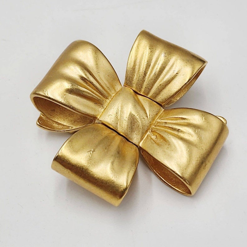 Vintage Signed Elizabeth Arden Matte Gold Bow Dimensional Brooch Hard ...