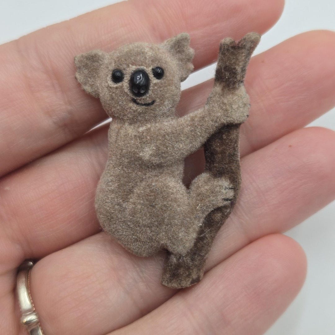 VTG Brooch Koala Bear Flocked Velvet Animal Australia Lucite Brown ...