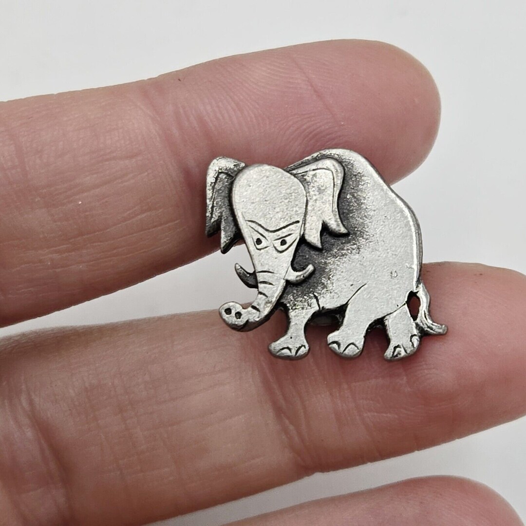 Vintage Signed Metzke Pewter Elephant Brooch / Pin Funny Angry Zoo Mid ...