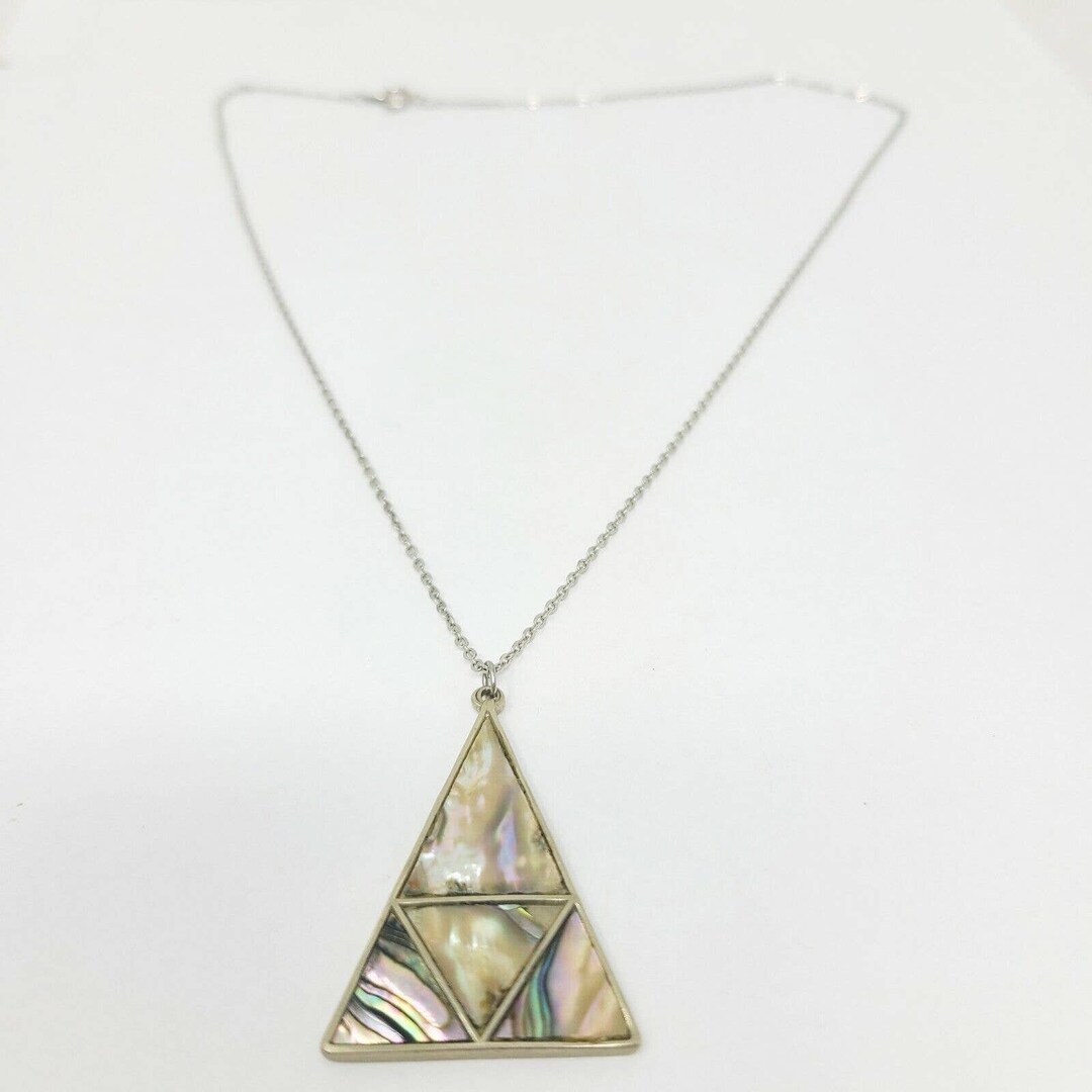 Abalone Mother of Pearl Triangle Necklace Gold Tone Marked NS 17 ...