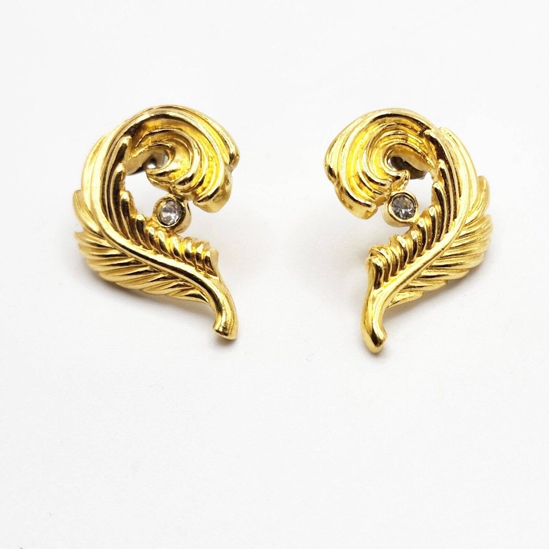 Vintage Avon 1990 Precious Plume Gold Tone Pierced Earrings Feathers ...