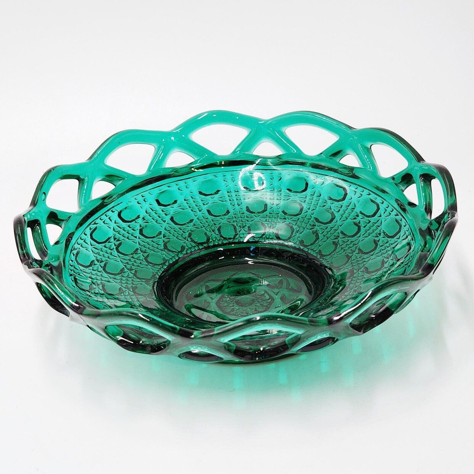 Vintage Imperial Glass Stiegel Emerald Green Glass Reticulated Edge ...
