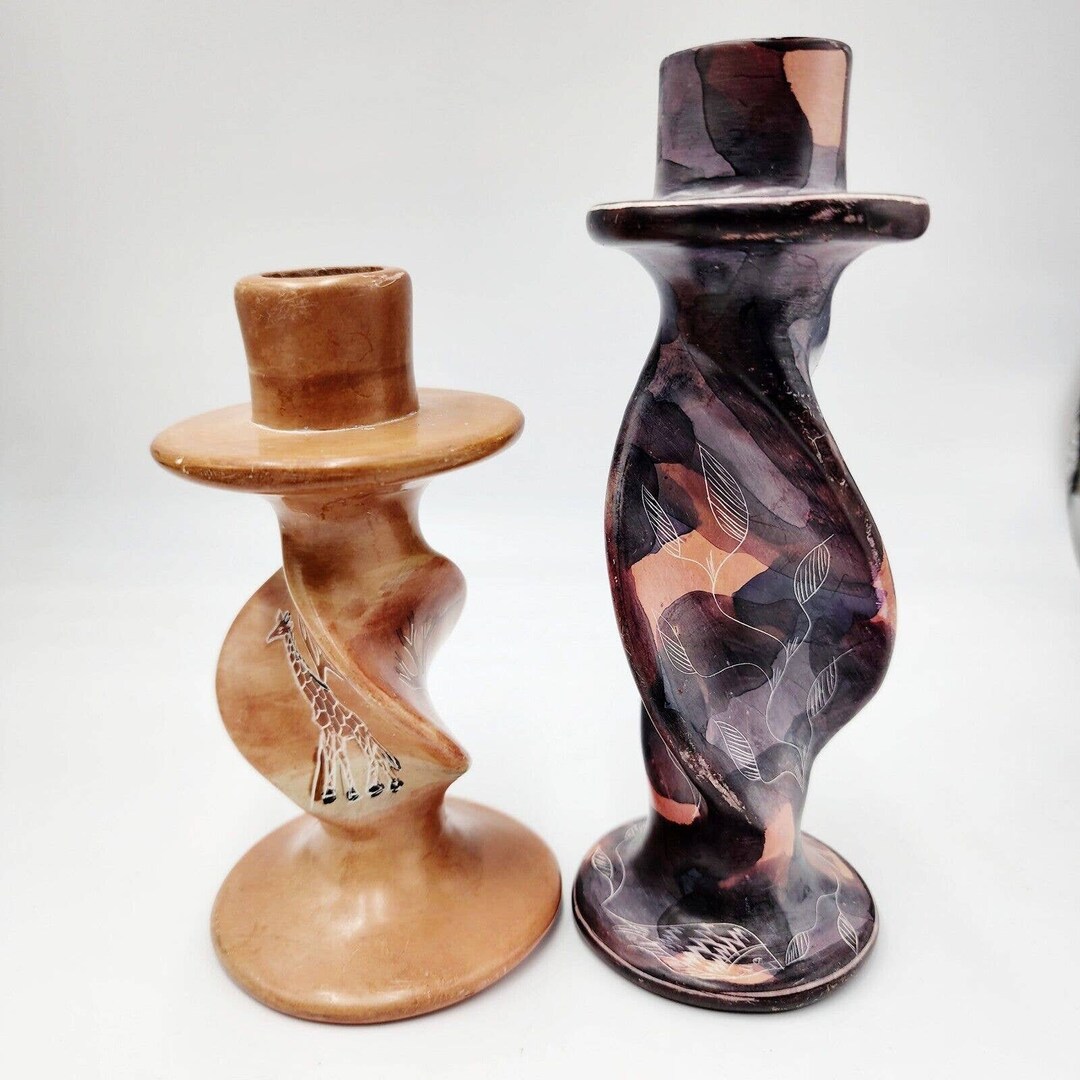 Vintage African Kisii Art Soapstone Twisted Candlesticks Kenya African Wedding - Etsy