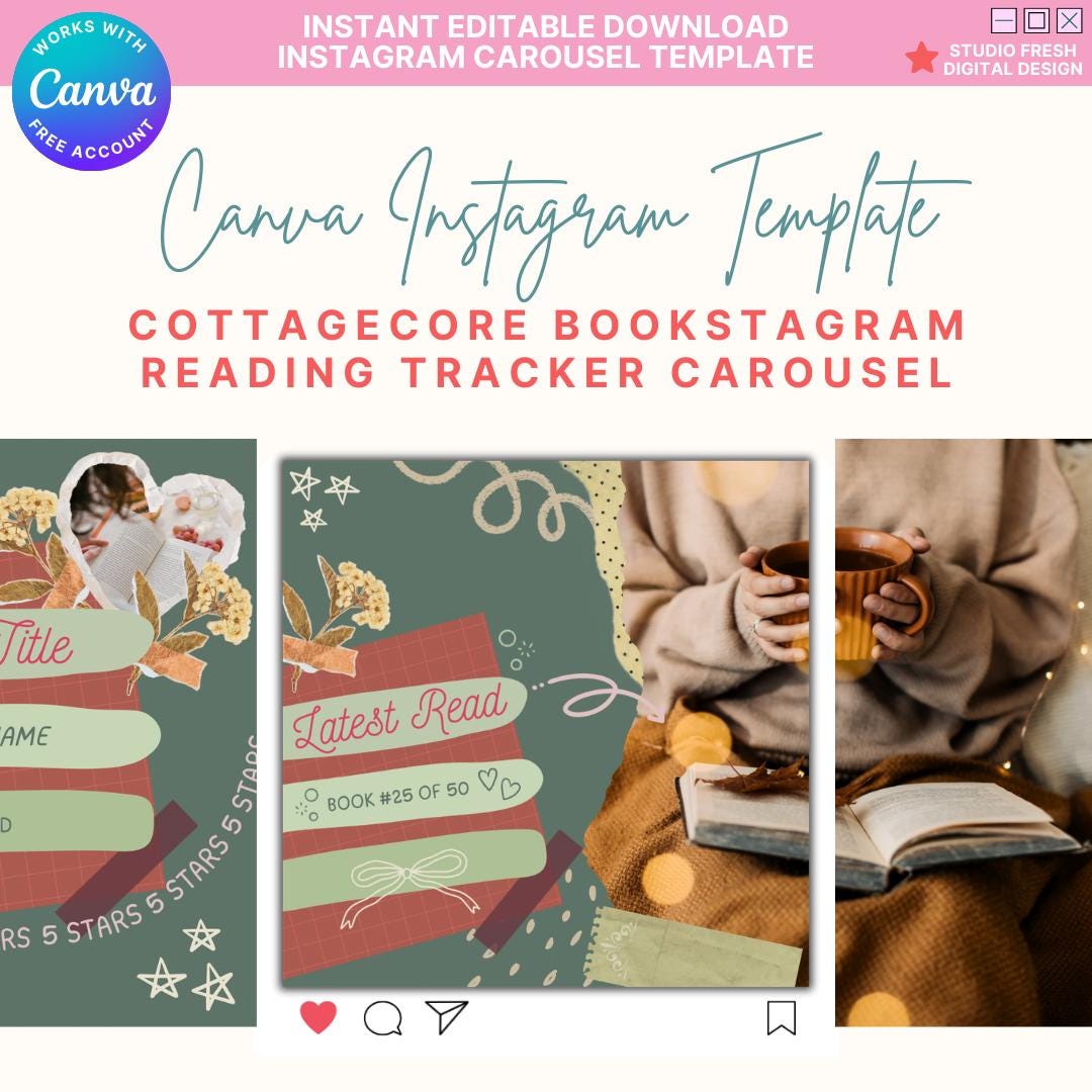 Cozy Cottagecore Bookstagram Canva Template for Readers on Instagram ...