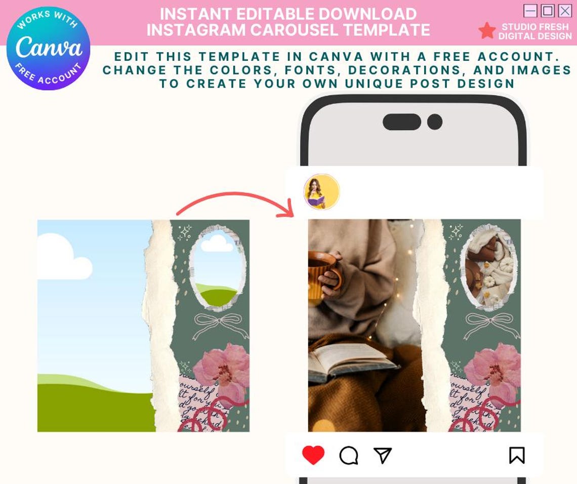 Cozy Cottagecore Bookstagram Canva Template for Readers on Instagram ...