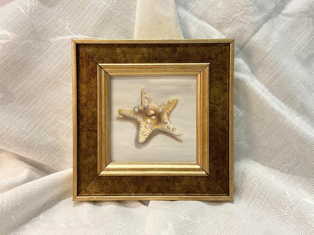Starfish Oil Painting Framed, Sea Star Painting Wall Art, Small Art ...