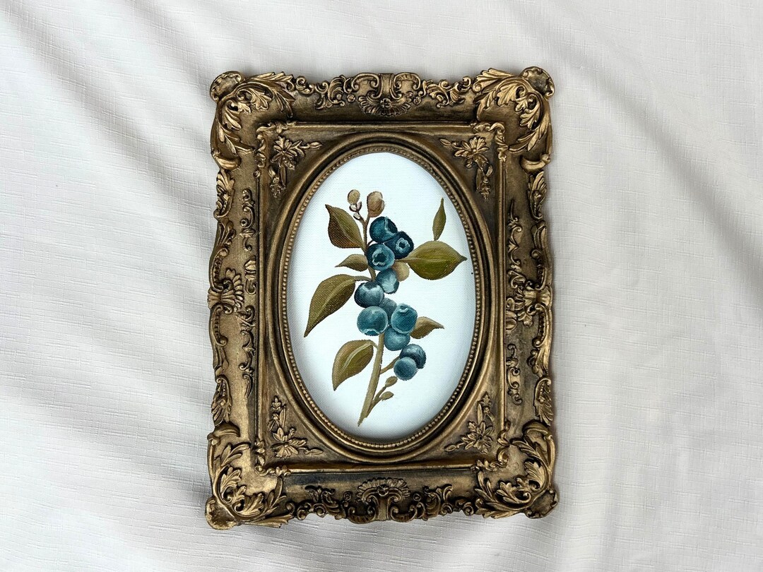 Vintage Framed Blueberry Oil Painting: Kitchen Wall Art Decor - Etsy