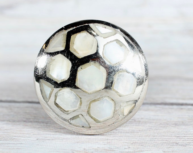 Pearl Drawer Knobs in Silver With Hexagon Pattern Mother of - Etsy