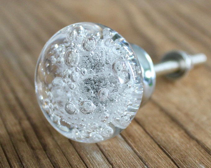 Clear Glass Drawer Knobs With Silver Base and Bubbles - Transparent ...