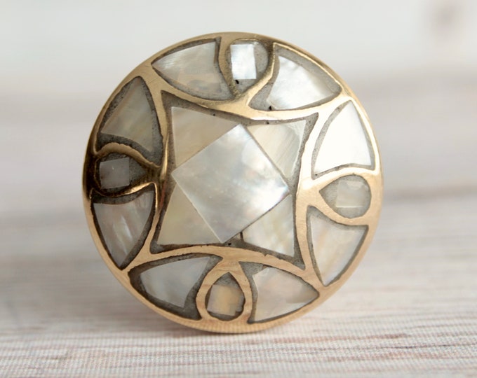 Pearl Knob - Mother of Pearl Cabinet Knob Gold Details - Abalone Drawer ...